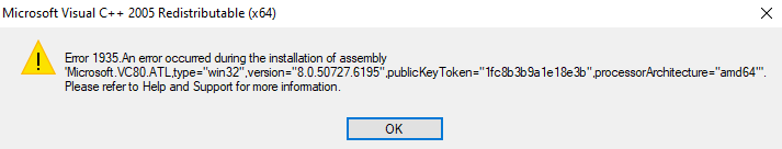 error 1935 when installing visual c++ 2005 - Microsoft Q&A