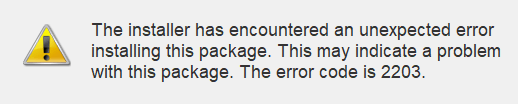 Windows® Installer 报错意外错误 2203 - Microsoft Q&A