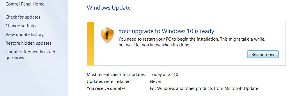 Windows Update (Win7U) is stuck in "Restart Now" for Win 10 Update ...