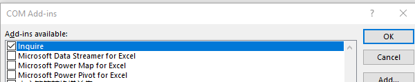 Excel: How can I install the Inquire Add-In? Not available in COM Add ...