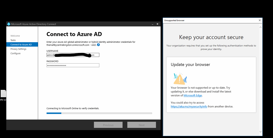 Azure AD Connect MFA unsupported browser - Microsoft Q&A Azure AD Connect MFA unsupported browser - Microsoft Q&A