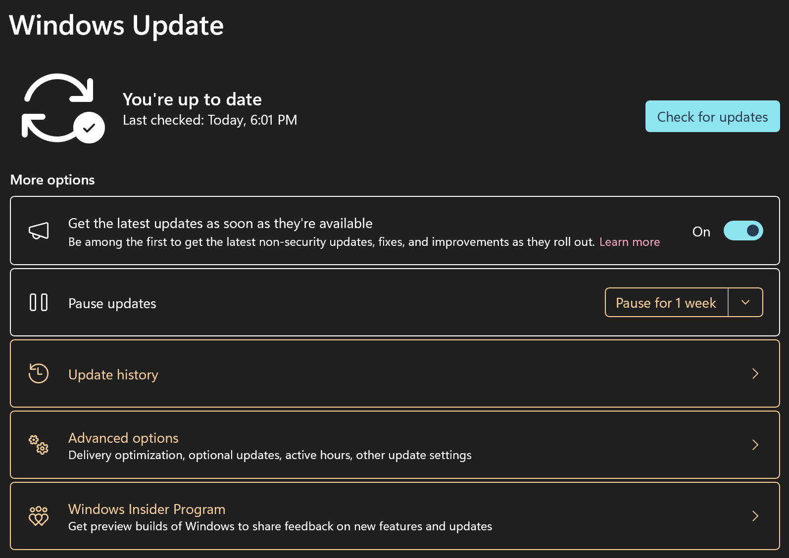 Is this a Windows 11 glitch/error - "Check for Windows Update issues ...