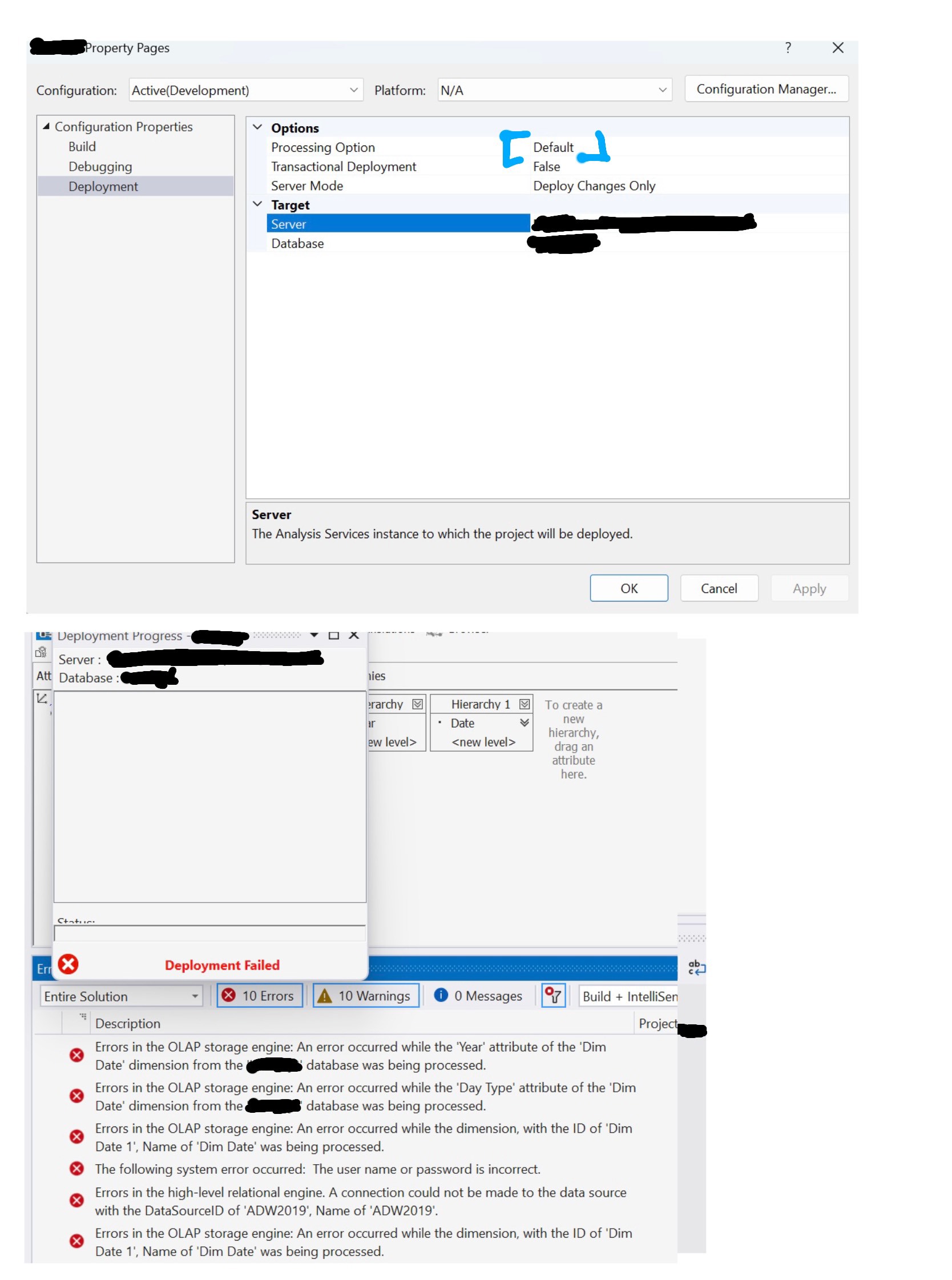 Cannot deploy and/or process a cube in Visual Studio - Microsoft Q&A Cannot deploy and/or process a cube in Visual Studio - Microsoft Q&A