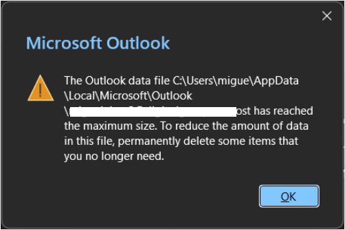 Outlook data file has reached the maximum size - Microsoft Q&A