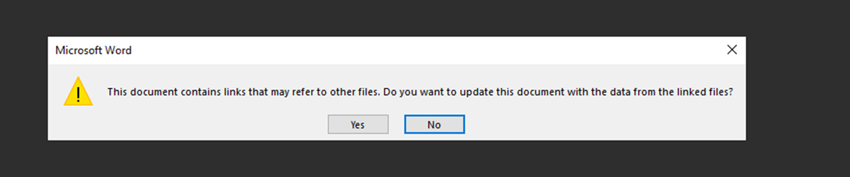 How do I disable the prompt which asks to update the current document ...