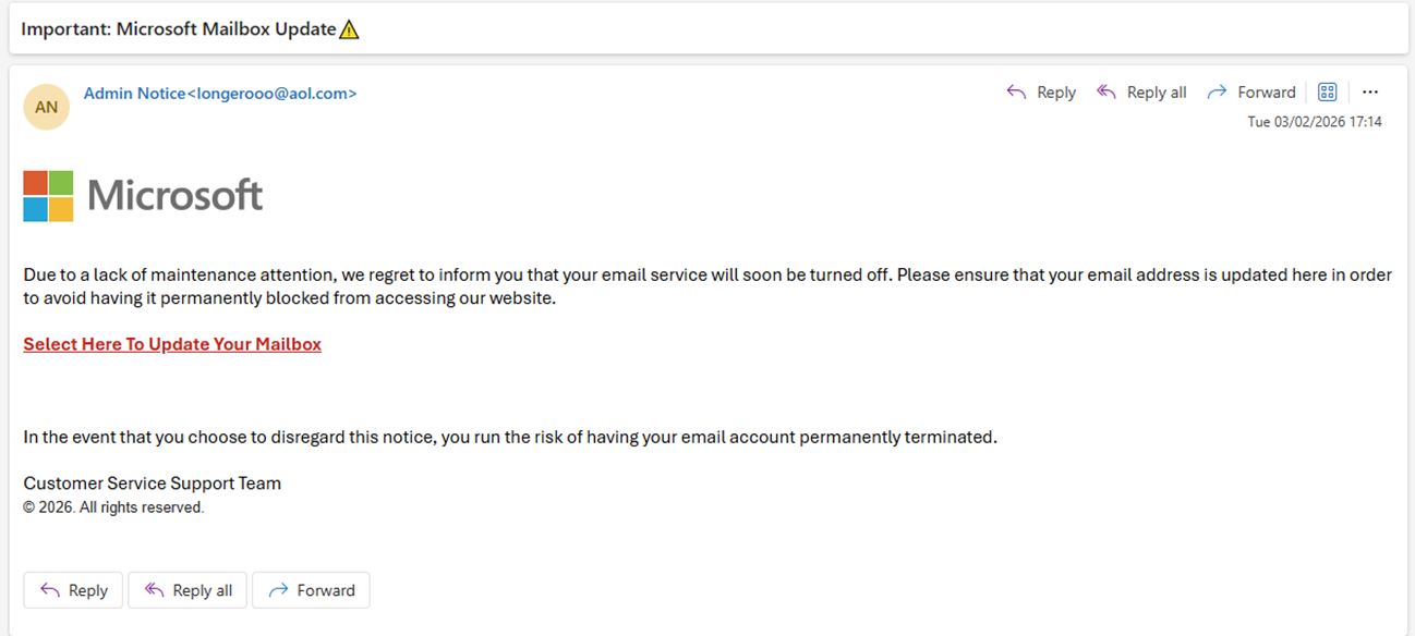 Is this message threatening to terminate my Outlook account genuinely ...