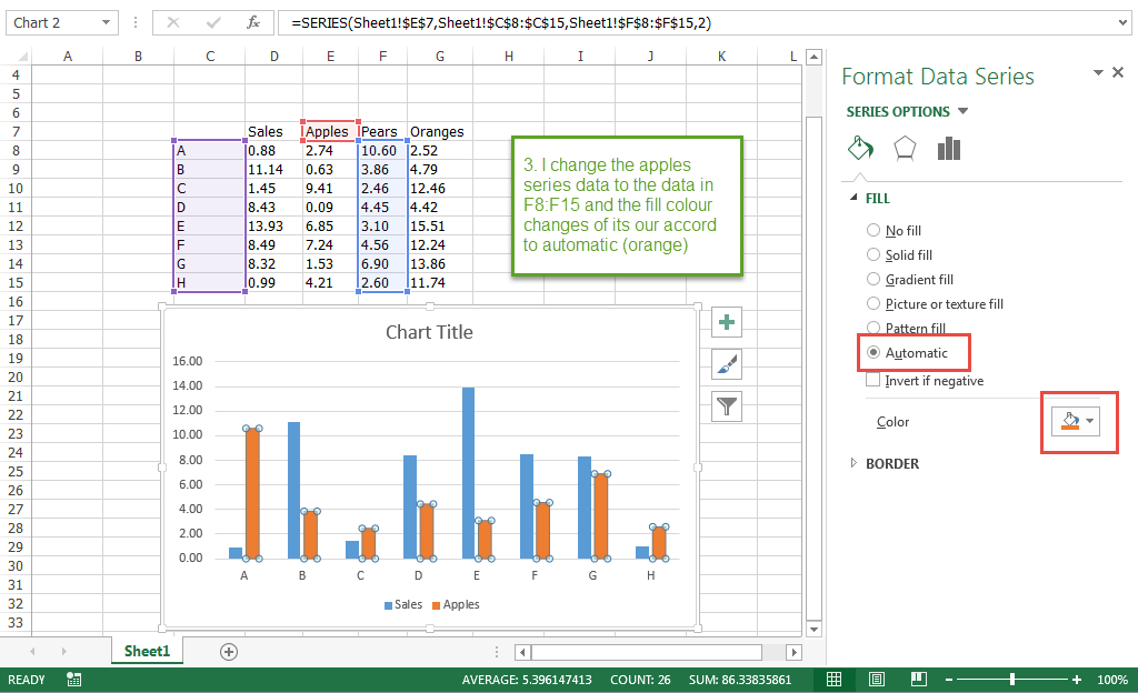 Excel 2013: Chart series formatting changes when different series data ...