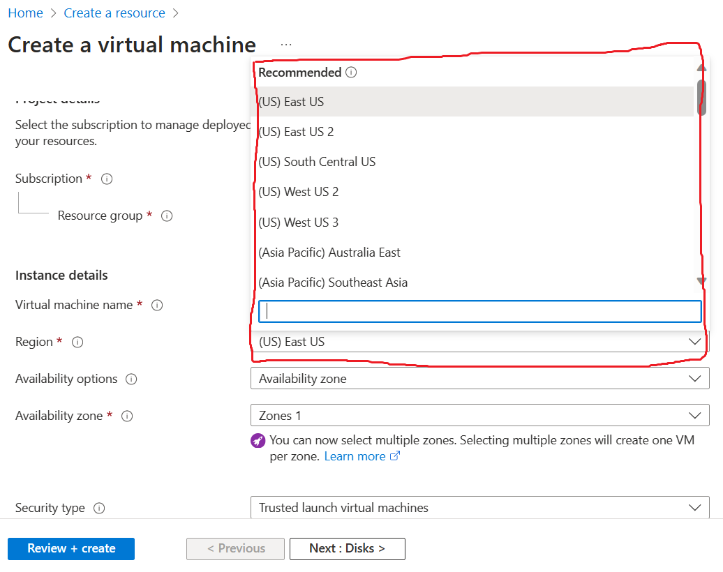 Unable to see items under Resource group when creating a Virtual Machine - Microsoft Q&A