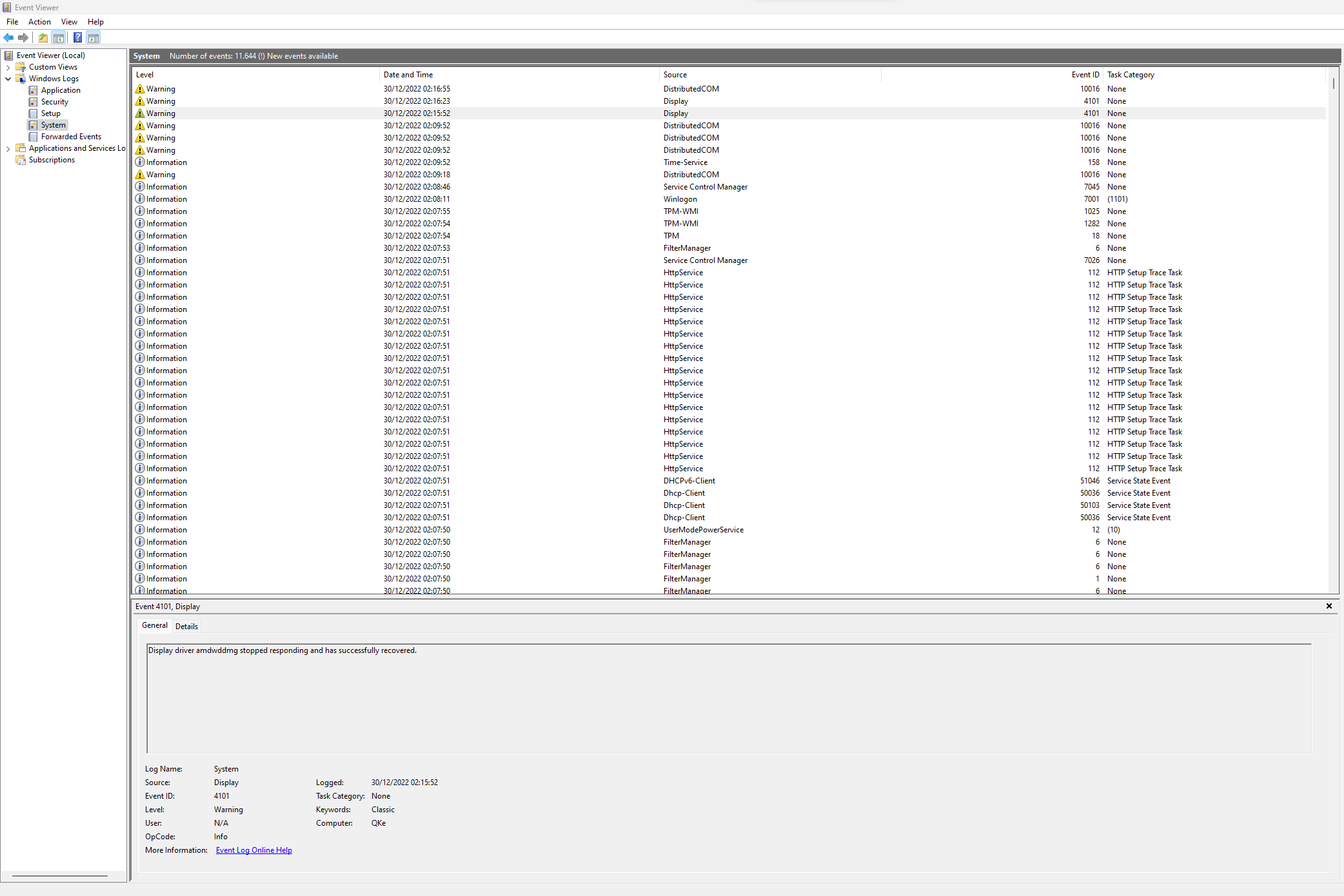 Windows 11 Event Viewer Warning Display - 4101 - Microsoft Q&A