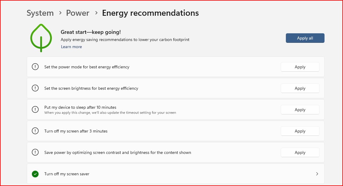 How to disable the Energy recommendations section in Settings ...