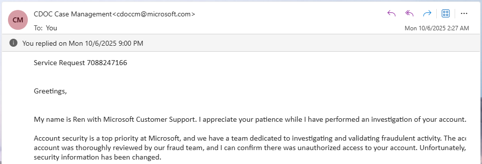 Account hijacked and incorrectly suspended under CDOC instead of ...