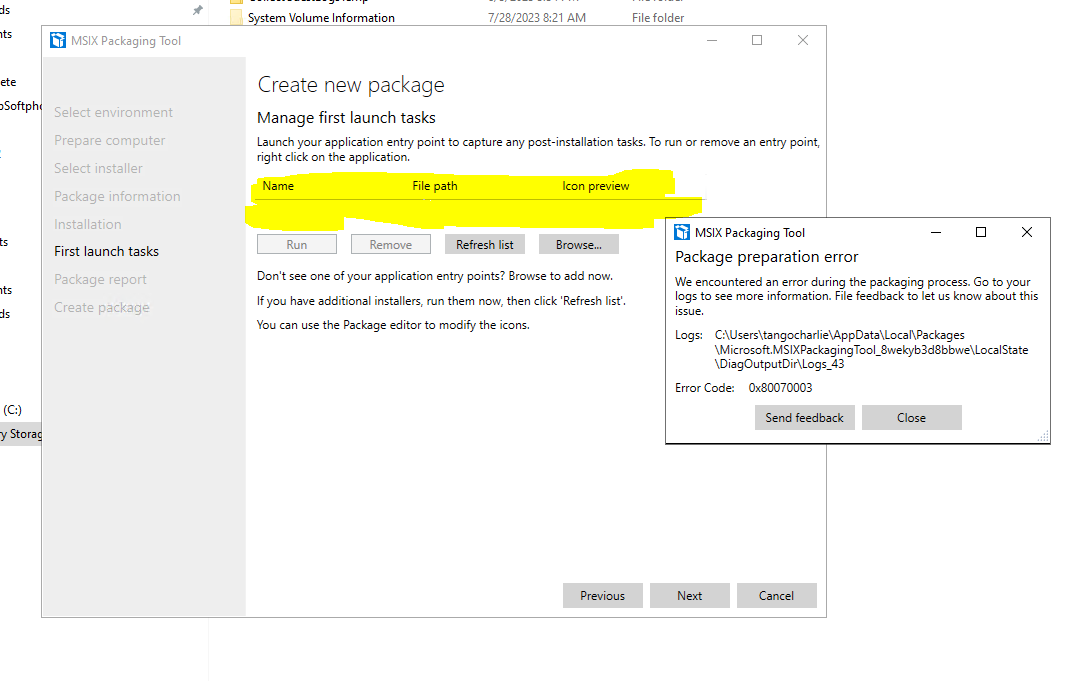 Unable to Package IBM RAD 9.6 application using MSIX Packaging tool ...