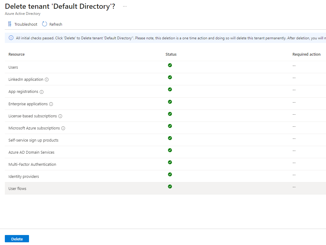 Cannot delete tenant Default directory - Microsoft Q&A