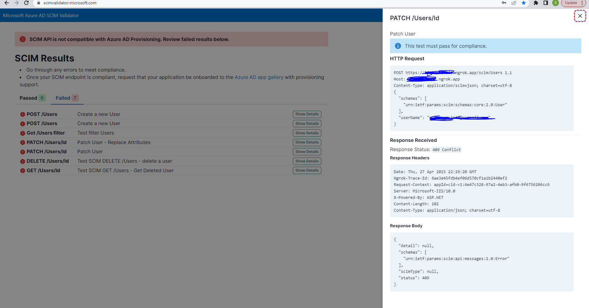 Unable to validate SCIM endpoints using Microsoft SCIM validator - Microsoft Q&A
