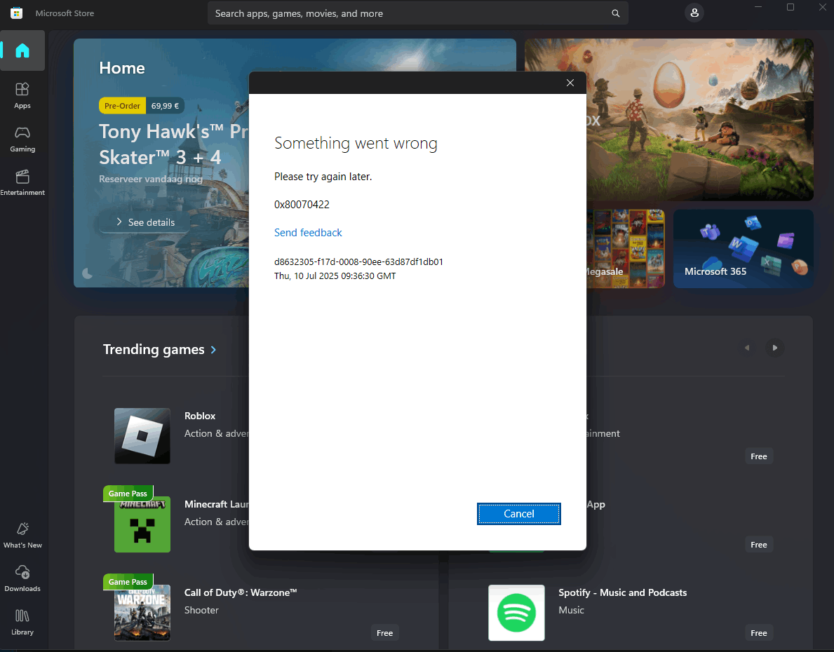 something went wrong 0x80070422 - Microsoft Q&A