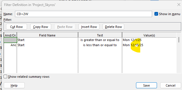 Microsoft Project Upcoming tasks Report-set filter for 2 weeks from ...