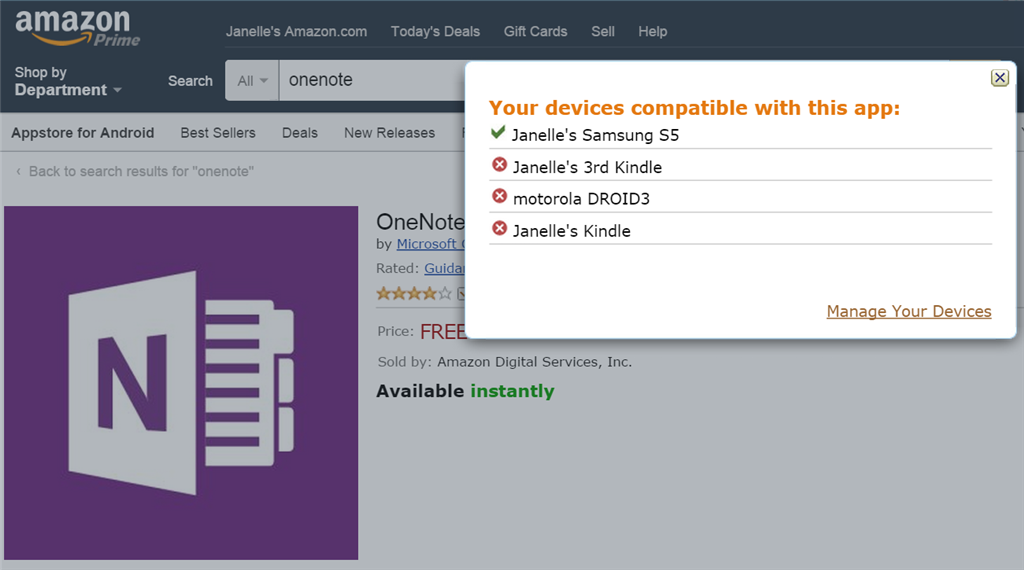 The older Kindle Fire models still do NOT have access to OneNote ...