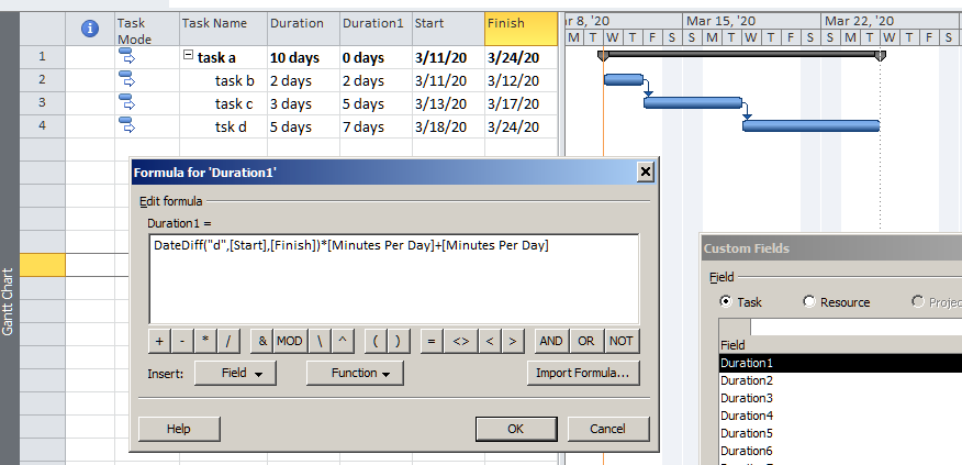How to set 2 duration columns in ms project - Microsoft Q&A