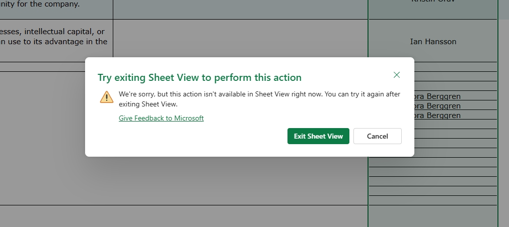 Cannot add rows in sheet view/temporary View in excel web. Others can ...