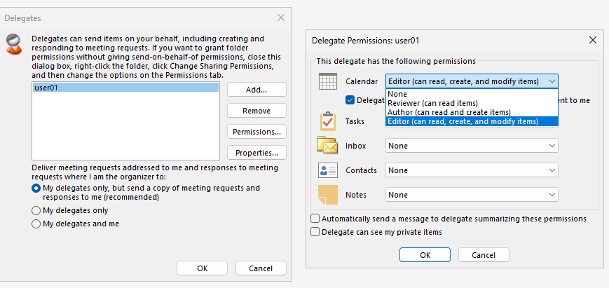 Recommended settings for configuration of delegations in Outlook - Microsoft Q&A