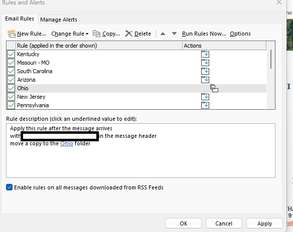 setting up rule for specific words in the message header isn't working ...