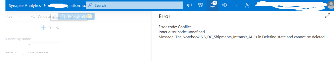 Azure Synapse Analytics Facing An Issue While Deleting The Notebook And Publish In Synapse