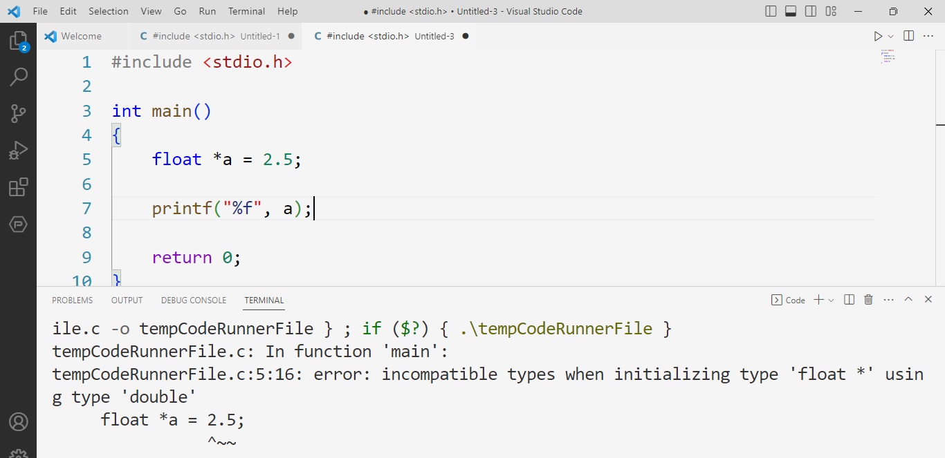 Why this program shows error while initializing with float value ... Why this program shows error while initializing with float value ...
