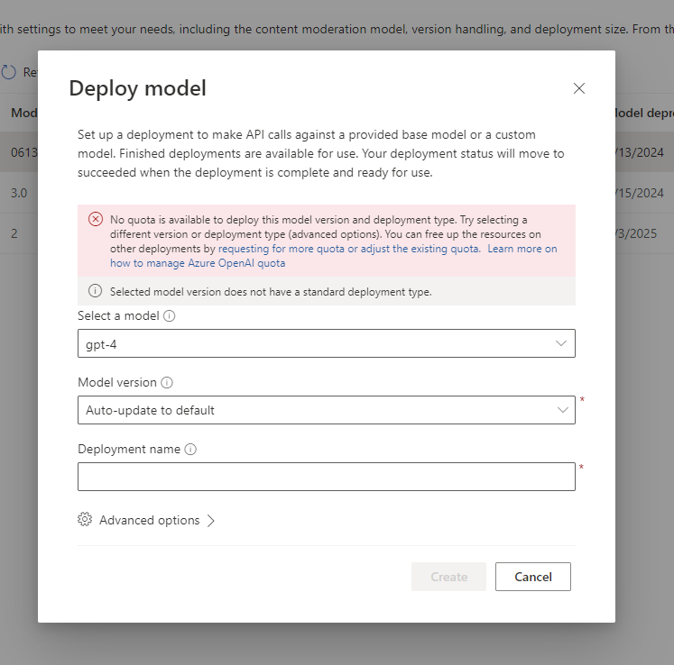 Unable to create a gpt4 deployment in Azure OpenAI Studio - Microsoft Q&A