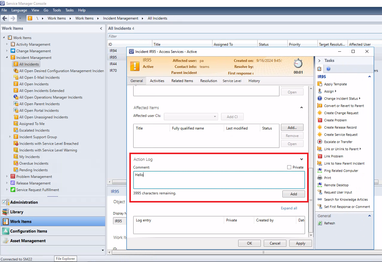 SCSM 2022 Incident on Admin Console and on the Portal/ Questions ...