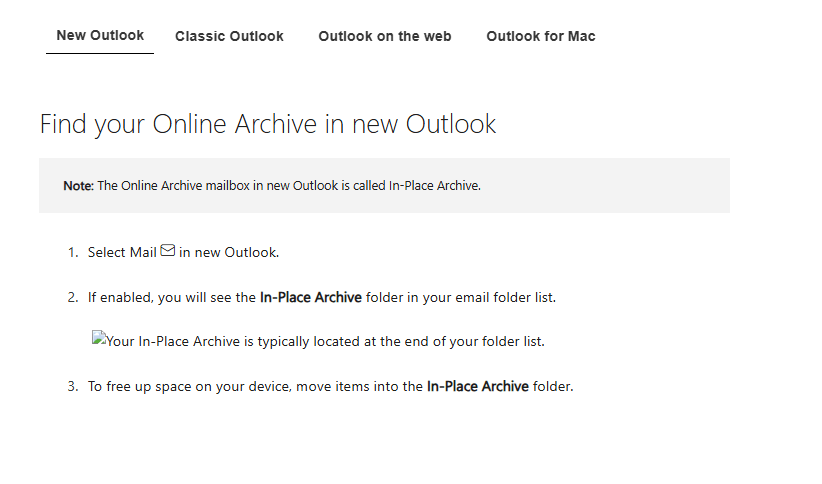 In-Place Archive (New Outlook) - Microsoft Q&A