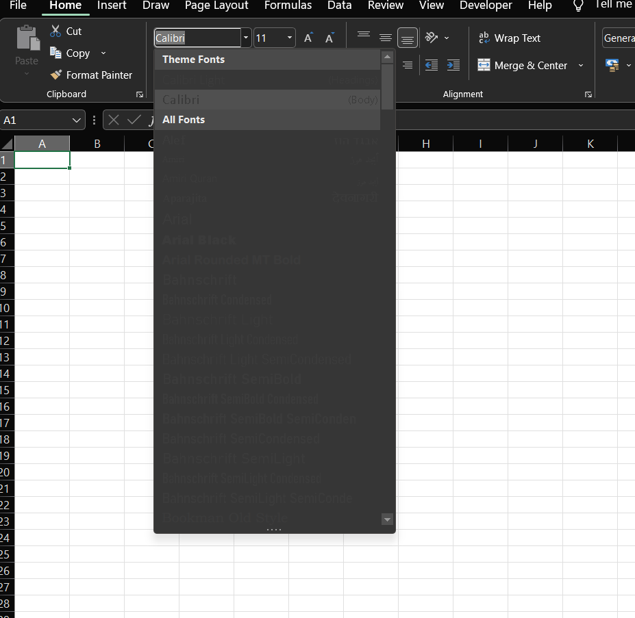 Fonts name in my excel is appearing grey but can be applied ...