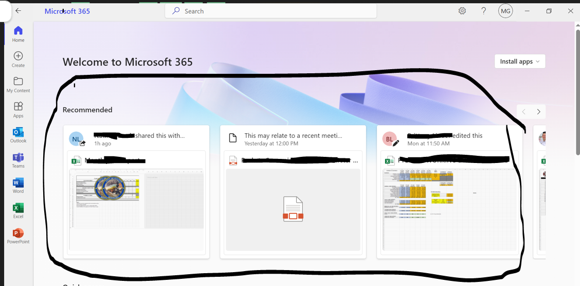 Microsoft feed is gone but the home page still shows docs edited by ...