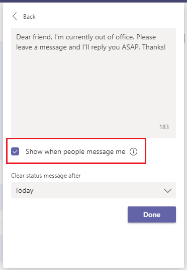 away message in MS Team - Microsoft Q&A