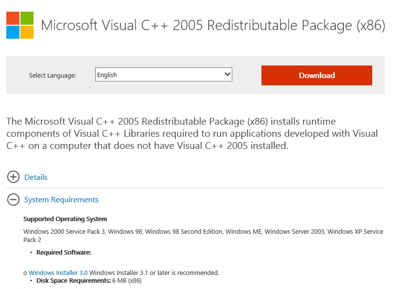 Visual C++ 2005 Redistributable Package (x86) installation problem on ...