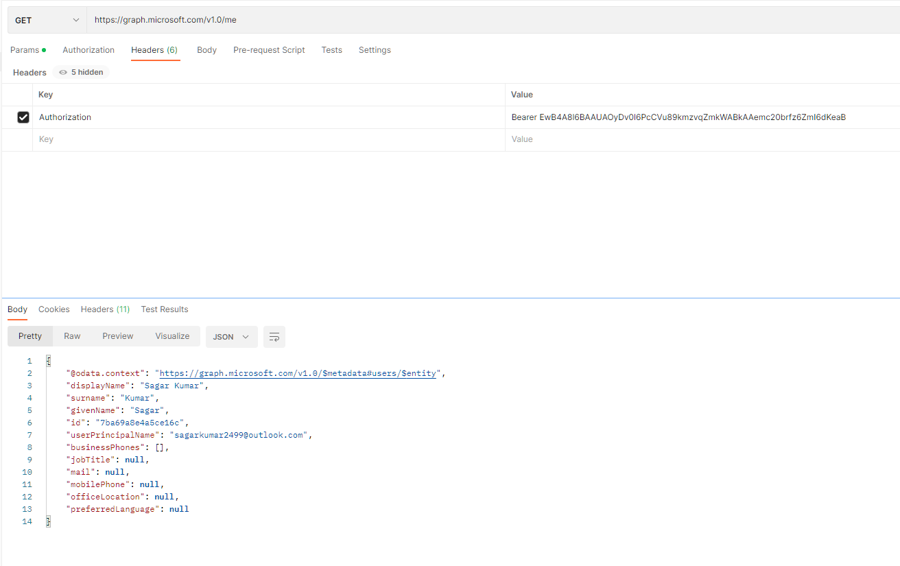 I Have Web Forms And I M Using Graph Api To Get Use Email But When I Tried It In My Code It
