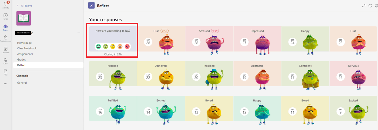 No 'Check ins' for a student on their Reflect tab in a Class Microsoft ...