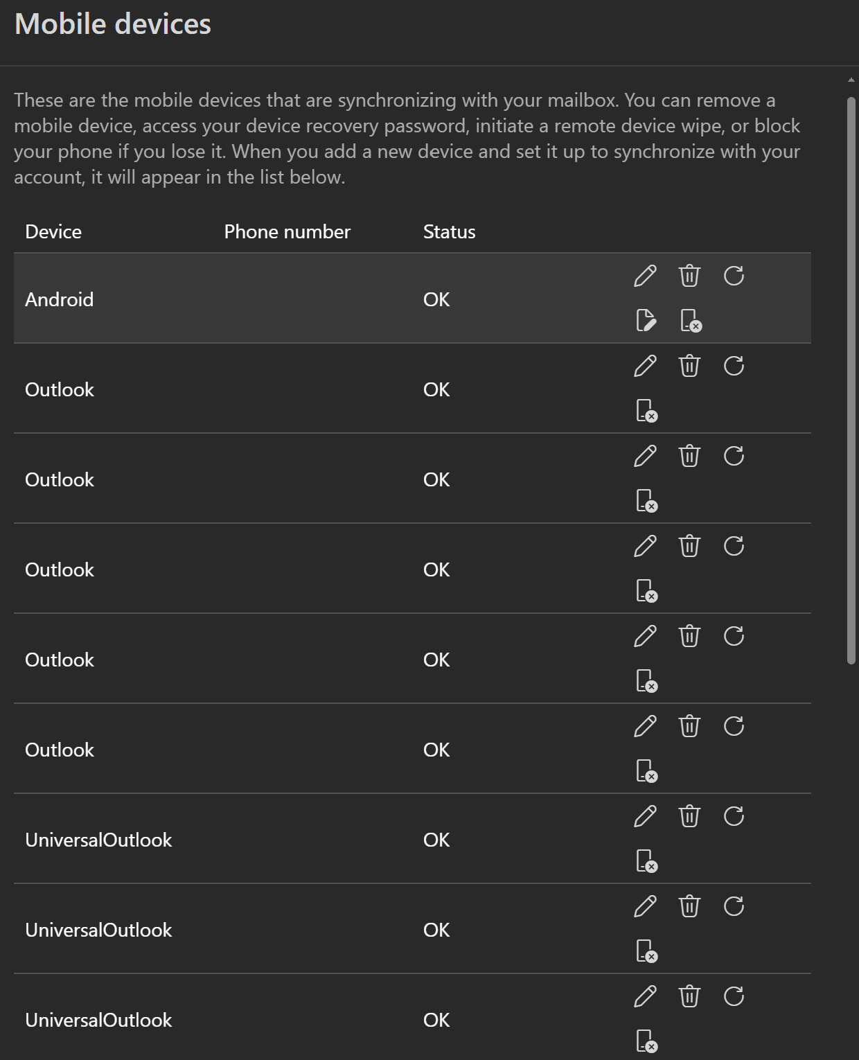 Too many devices under Settings > Accounts > Mobile Devices - Microsoft Q&A