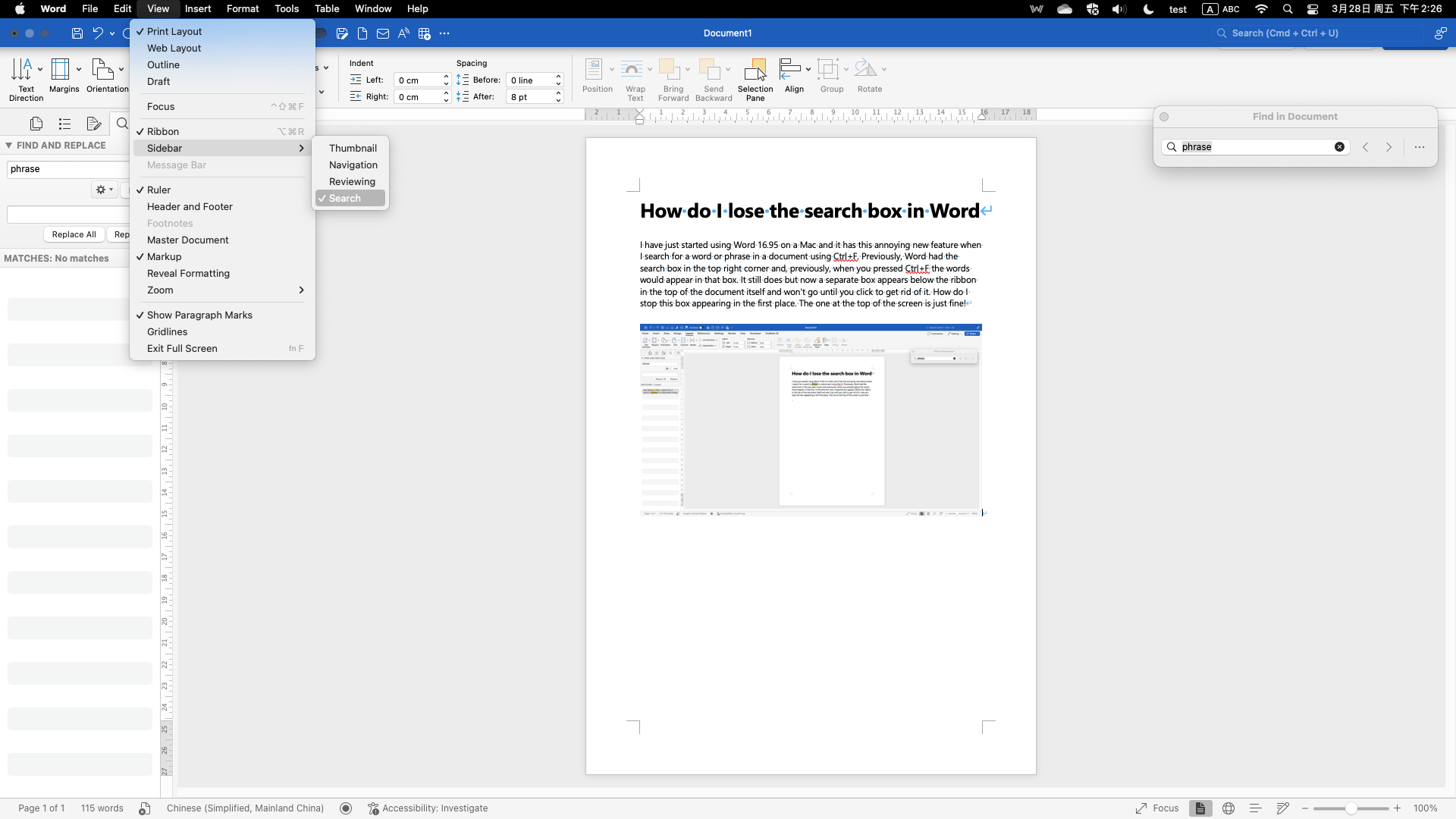 How do I lose the search box in Word - Microsoft Q&A