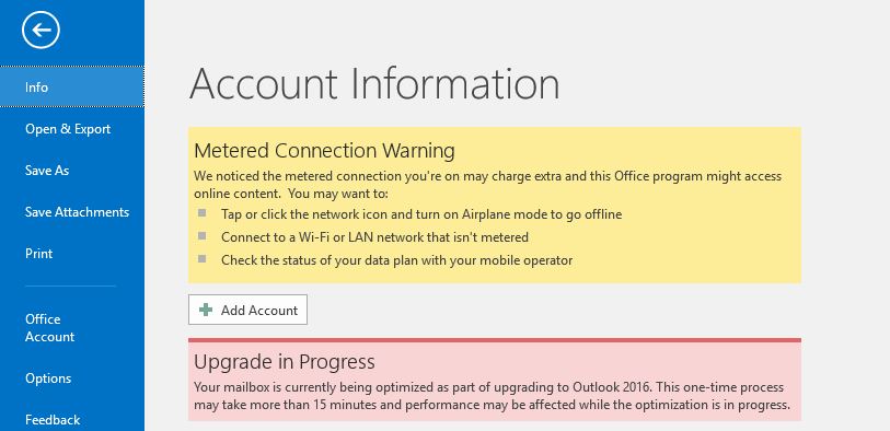 Outlook giving "Metered Connection Warning" on a ethernet connection ...