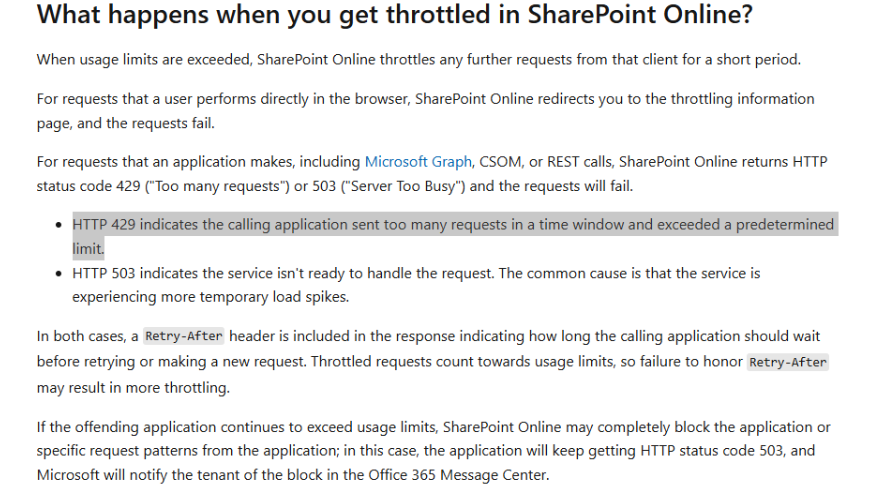 Sharepoint Throttle - Microsoft Q&A