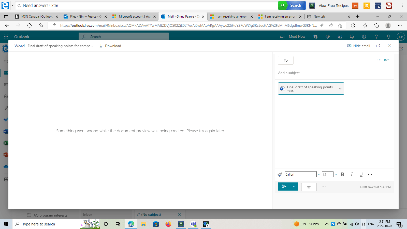 I am receiving an error in hotmail when i try to preview a document I ...