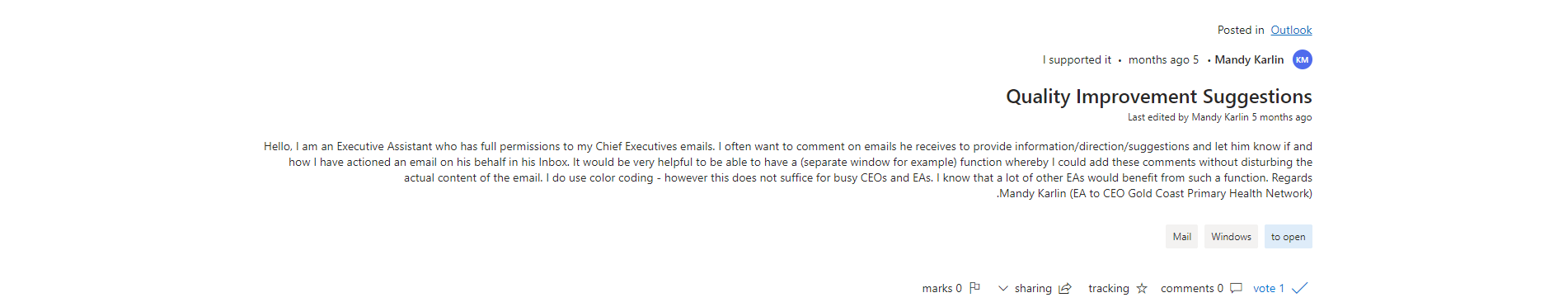 how to add a comment or note to an email to MS Outlook to view on task ...