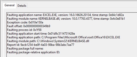 Excel 2019 Crashes In Kernelbasedll When Its Called Without An Interactive Windows Via Sql