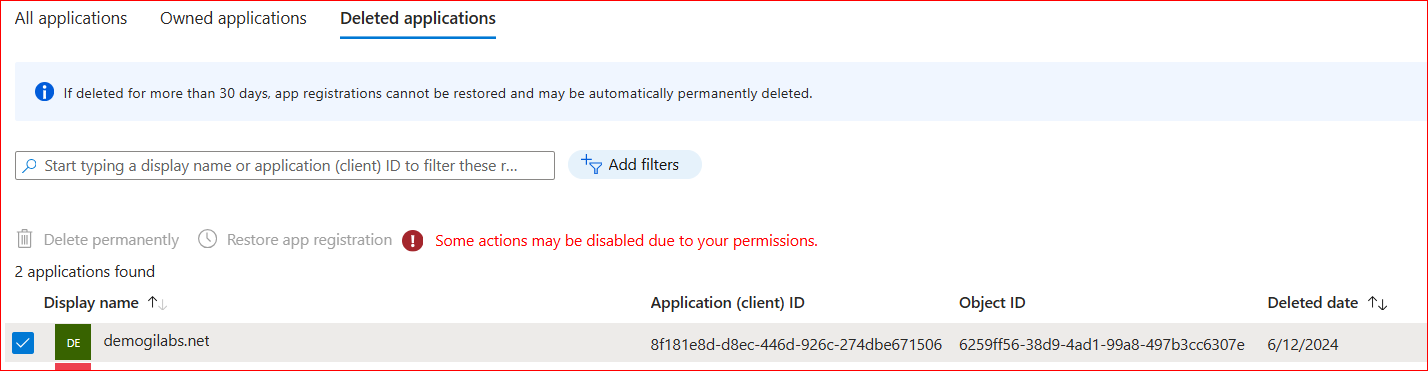 I need to restore a recently deleted App Registration, but I don't have permissions to do it ...