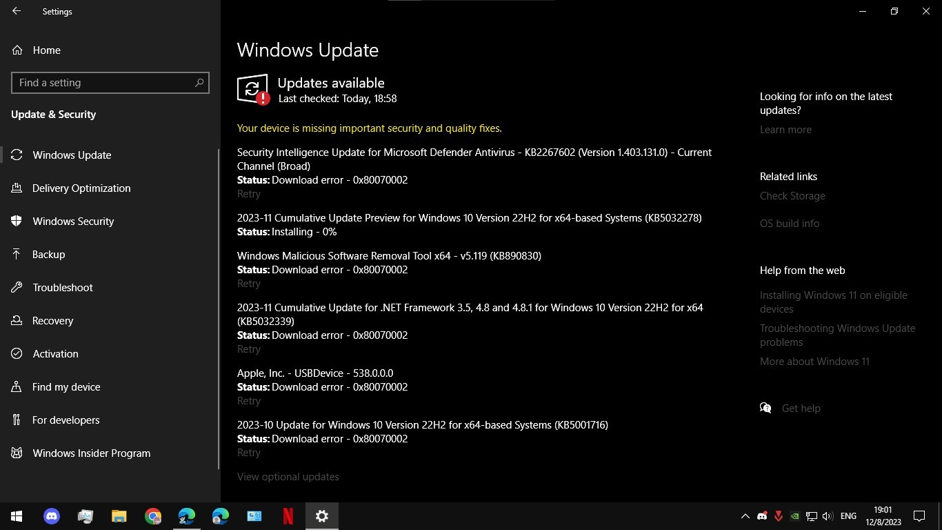Download error (0x80070002) - Microsoft Q&A
