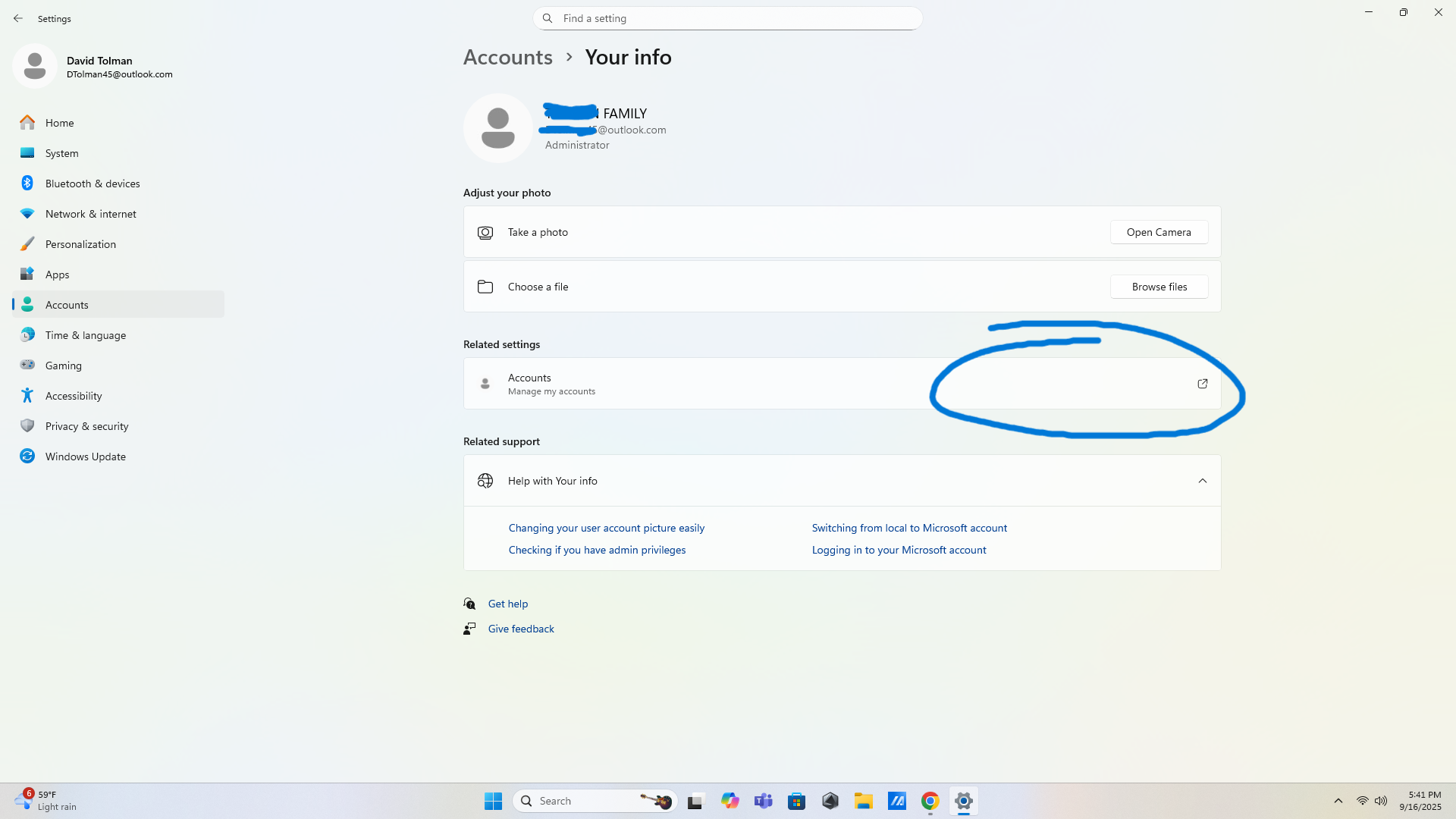 How do I get rid of the account that linked to my families local ...