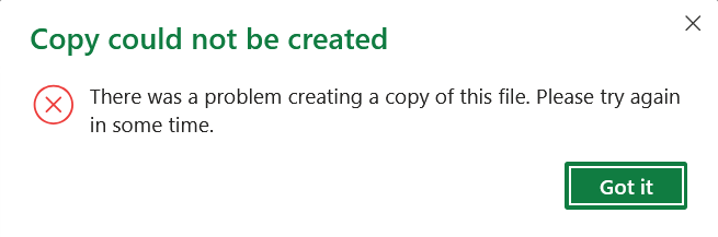 Error trying to "Create a copy online" in Excel for Web - Microsoft Q&A