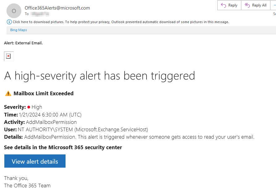 office365 alert mailbox limit exceeded - Microsoft Q&A