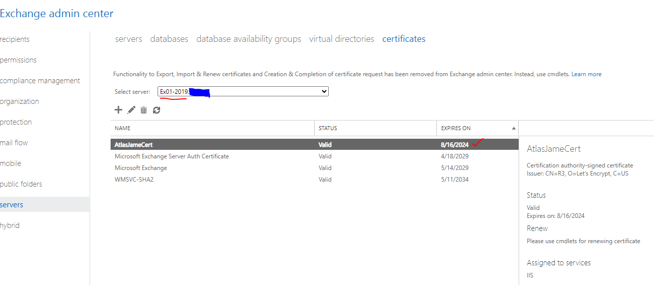 Exchange certificate status says “Invalid” - Microsoft Q&A
