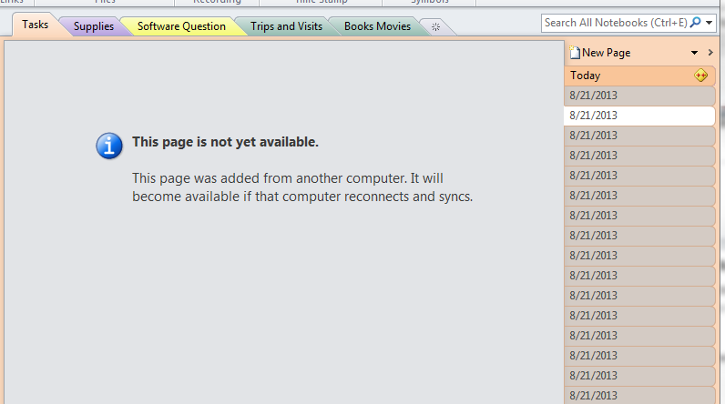 One Note Error: "This page contains conflicting changes ...